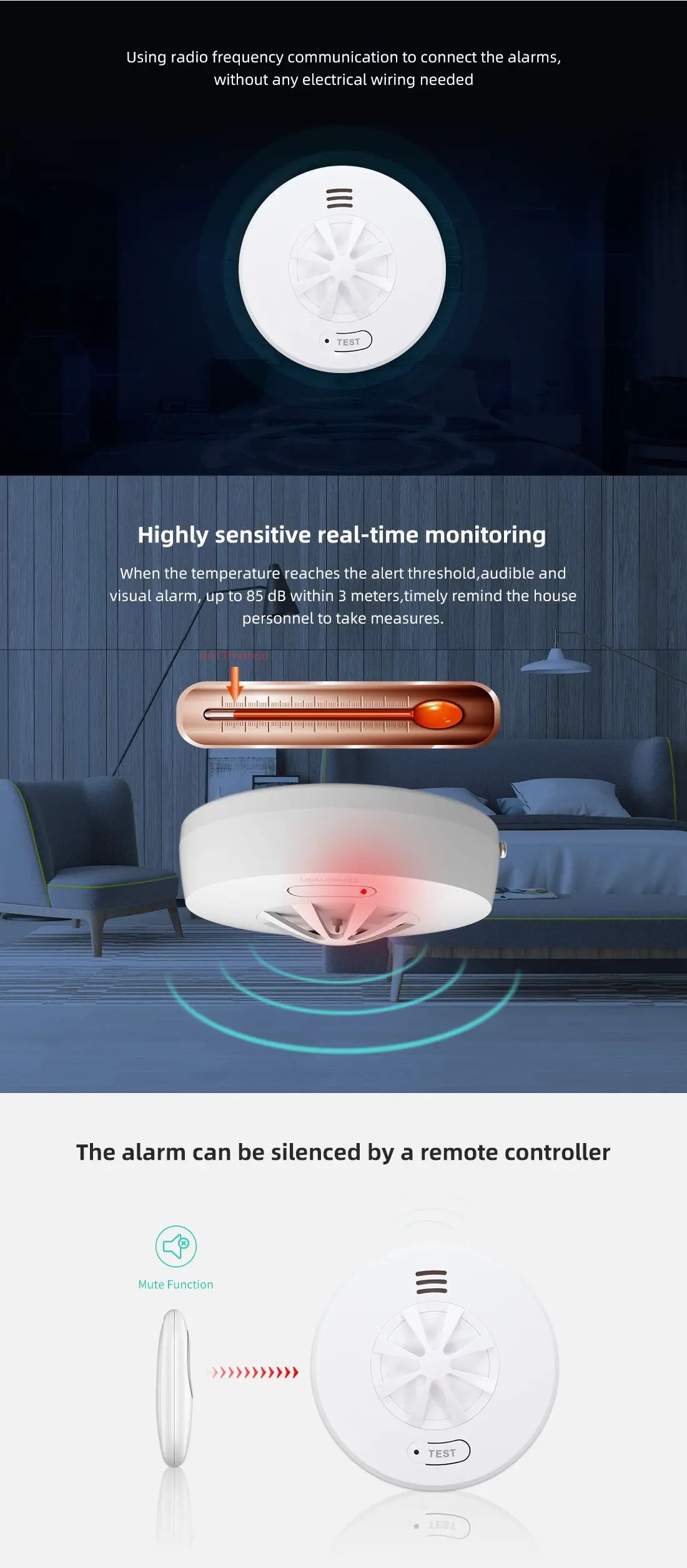 Wireless Interconnected Heat Alarm Heat Detector